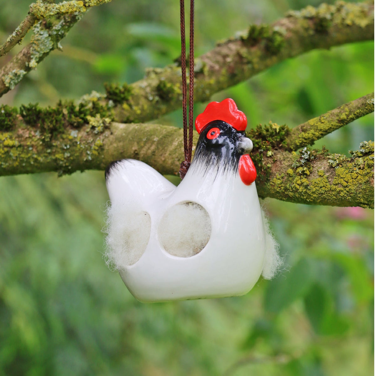 Hanging Ceramic Hen With Nesting Wool | The Wildlife Community